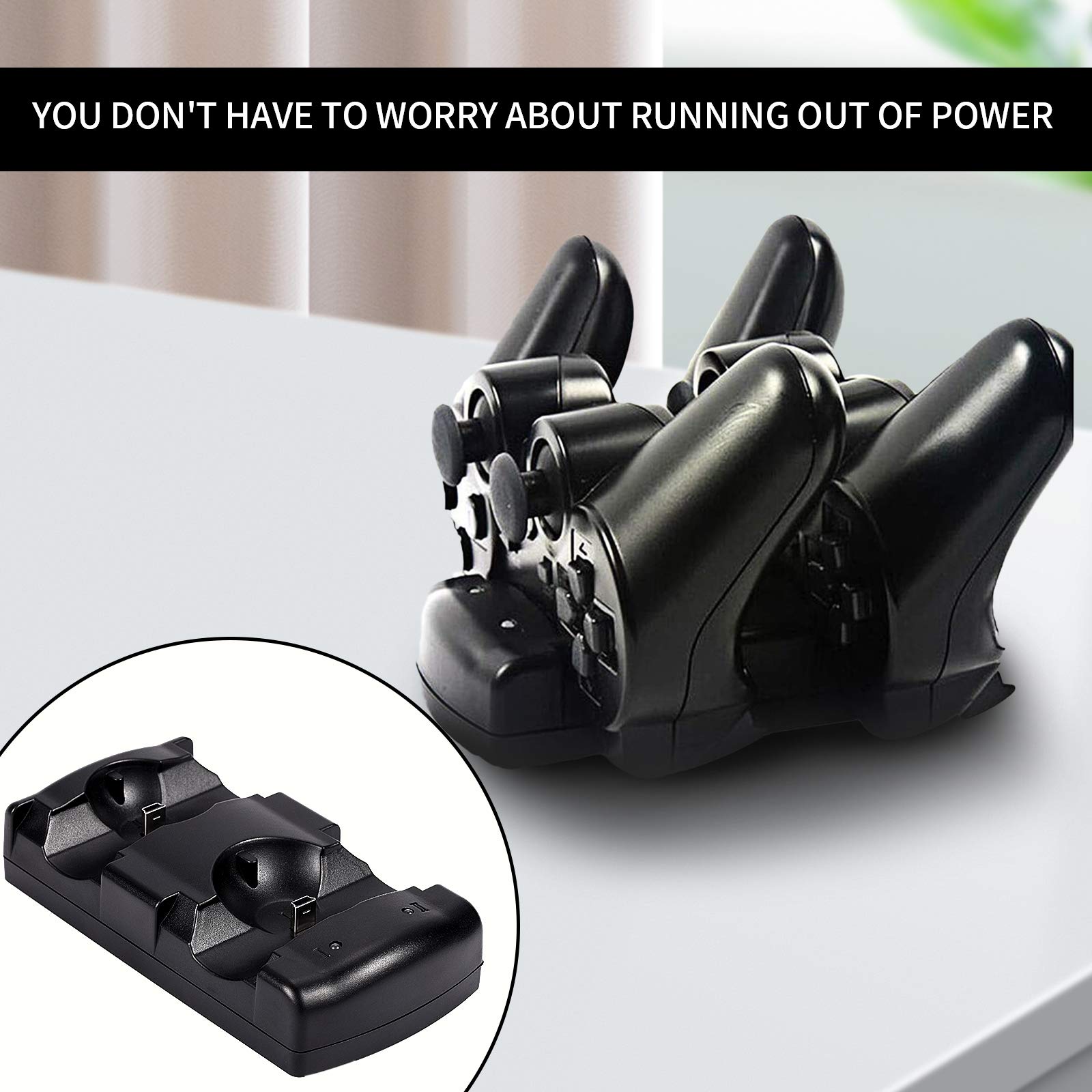 Yizerel PS3 Controller Charger with 2 Charging Cables, Playstation 3 / PS3 Slim Move Controller Charging Dock Stand Station with Dual Mini USB Charging Cables & LED Indicator (3 Packs)