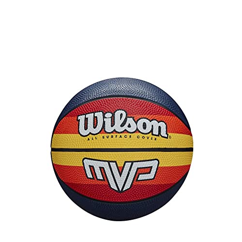 WILSON Men's MVP Retro Basketball, Blue/Red/Orange/Yellow/White, Size 7