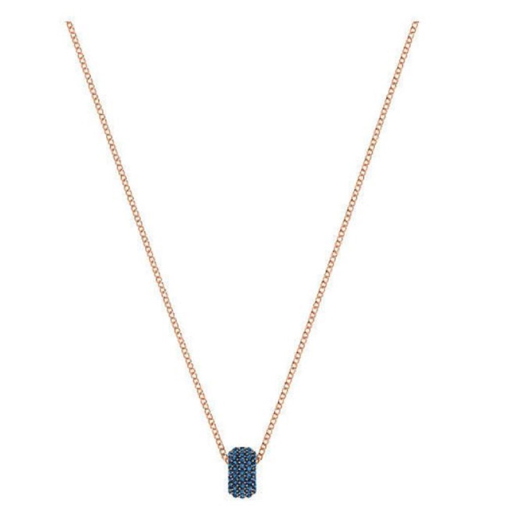 SWAROVSKI Stone Round Pendant, Blue, Rose Gold Plating
