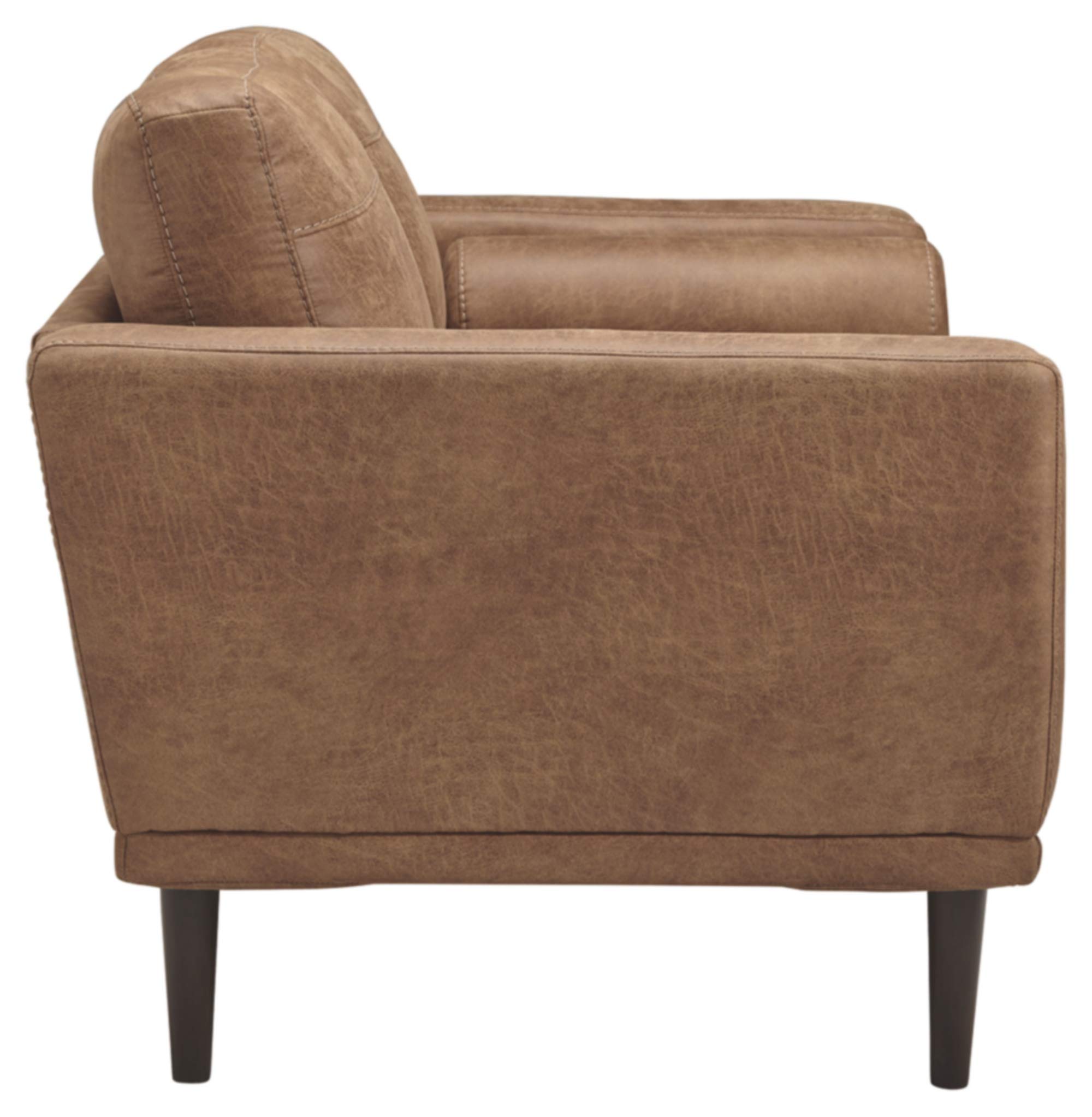 Signature Design by Ashley Arroyo Mid Century Modern Faux Leather Loveseat, Caramel Brown