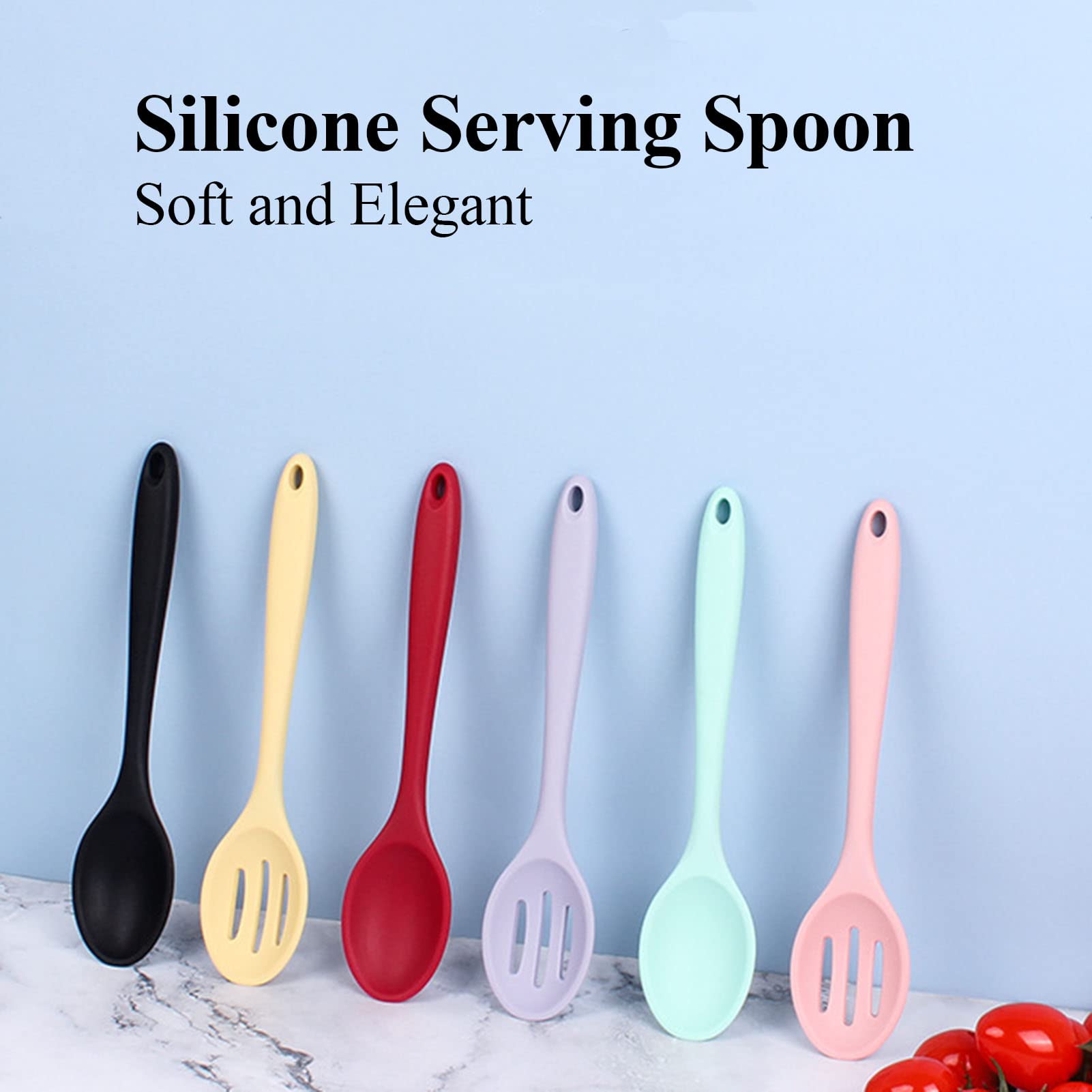 Slotted Spoon, 4 PCS Slotted Serving Spoons, Small Colorful Silicone Stirring Spoon, Mixing Slotted Spoons for Straining Oil and Juices, Getting into Small Jars, and Serving