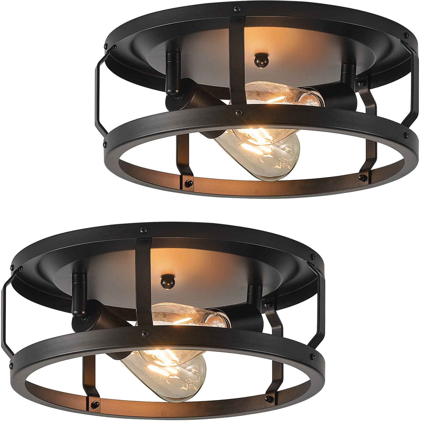 SviDau 2 Pack Light Fixtures Ceiling Mount, 13 Inch Matte Black Industrial Flush Mount Ceiling Light for Farmhouse, Light Fixtures Ceiling for Kitchen, Bedroom, Hallway (E26 Base)