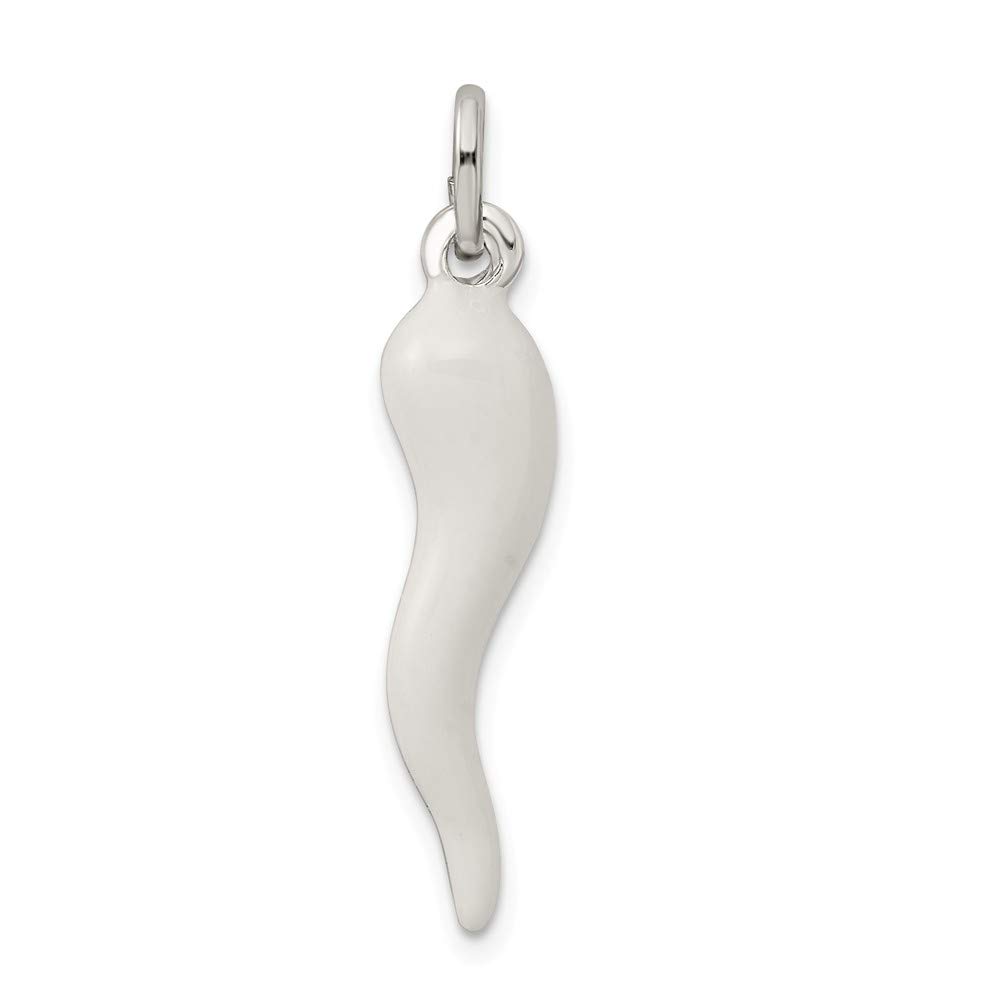 Sterling Silver White Enamel Italian Horn Charm Pendant