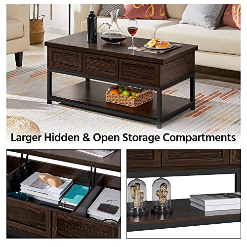 Yaheetech Lift Top Coffee Table with Hidden Compartments & Bottom Open Shelf, Lifting Tabletop Center Table for Home Living Room Reception, Espresso