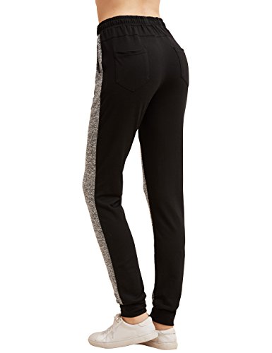 SweatyRocks Women's Drawstring Waist Long Workout Yoga Active Pant with Pocket DARK Grey Black XX-Large