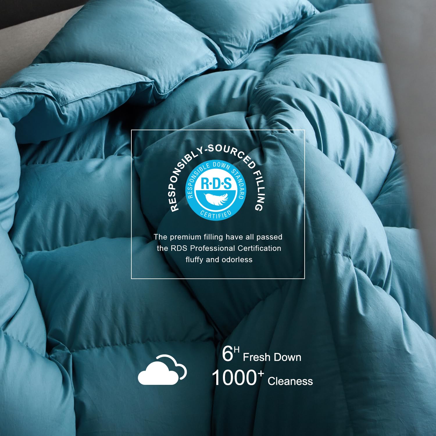 Royoliving Premium Heavyweight Feathers Down Comforter King Size Thickened Turquoise 100% Cotton Cover Down Proof Winter Duvet Insert with Corner Tabs (106x90, 70 Oz)