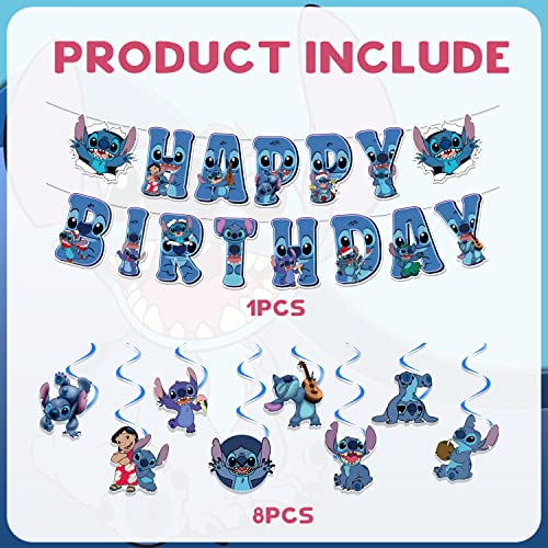 Stitch Birthday Decorations Stitch Happy Birthday Banner Hanging Swirls for Birthday Party Supplies