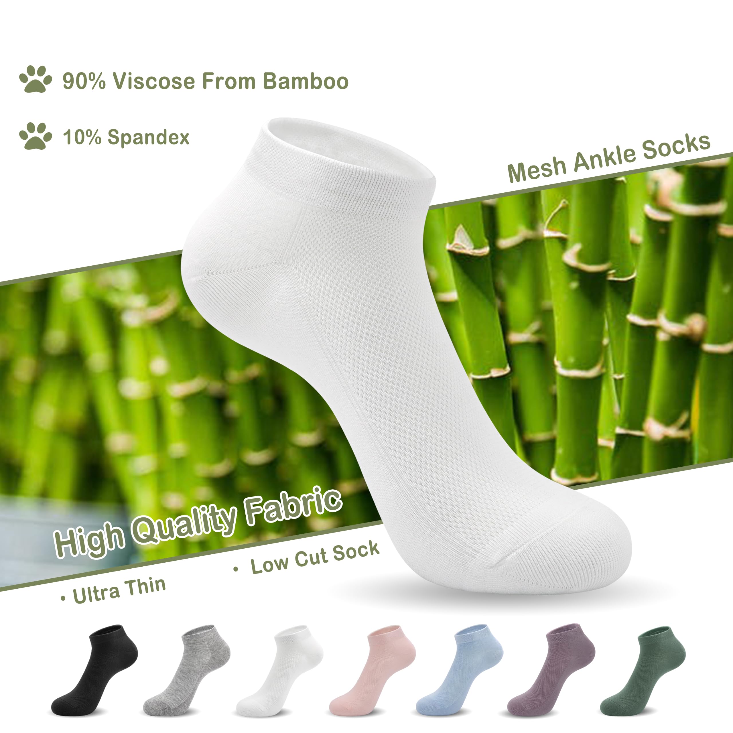 Women Ankle Soft Ultra Thin Mesh Beathable Viscose Bamboo Anti Odor Summer Cool Socks Low Cut Sock 5 Pairs,4-8/9-11(White, Medium)