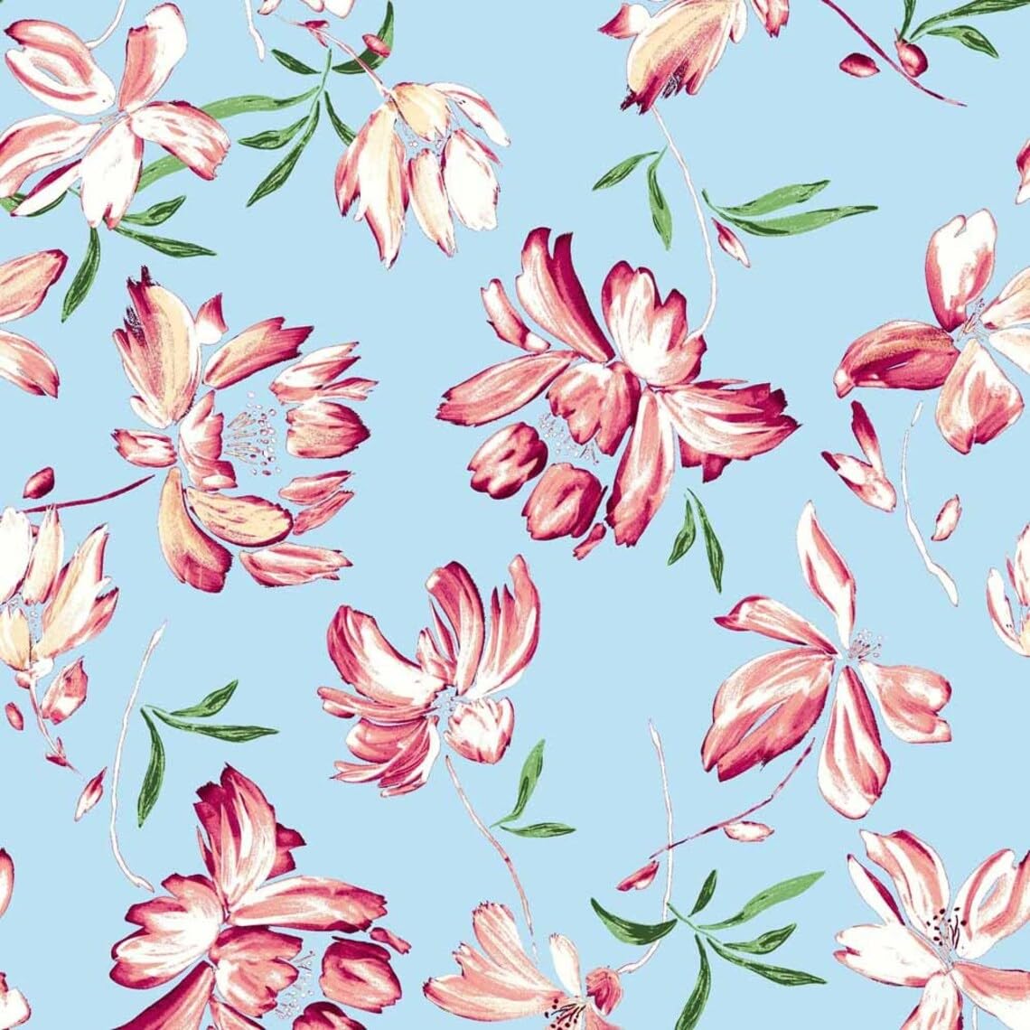Stylish FABRIC Large Floral Print Heavy Rayon Spandex Jersey Knit 4 Way Stretch/Maternity, Apparel, DIY Fabric, Navy Light Blue Peach 2 Yards