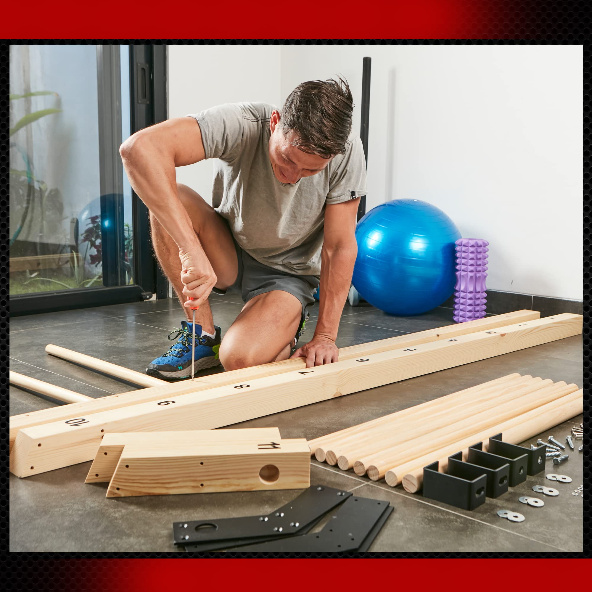 Swedish Ladder Wood Stall Bar β Physical Therapy & Gymnastics Ladder w/ 11 Strategic Rods - Ideal for Back Pain Scoliosis Exercise Equipment & Range of Motion