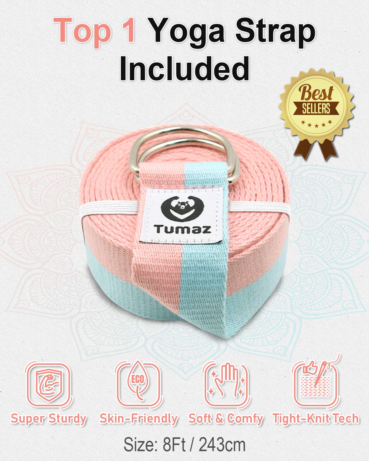 Tumaz Yoga Blocks 2 pack or Yoga Blocks with Strap - Supportive & Non-Slip Surface Exercise Blocks, High Density, Lightweight EVA Foam Yoga Blocks, Yoga Brick for All Yogi