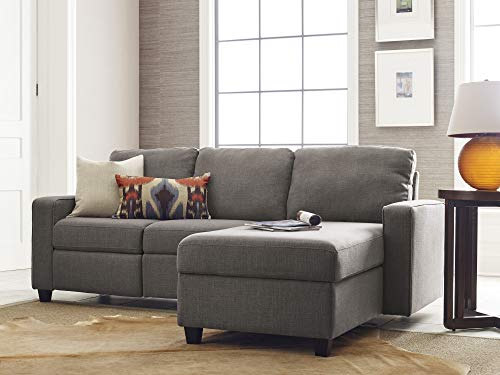Serta Palisades Reclining Sectional Sofa with Right Storage Chaise, Small Couch with Built-In Storage, Low-Maintenance & Family-Friendly Fabric, Gray