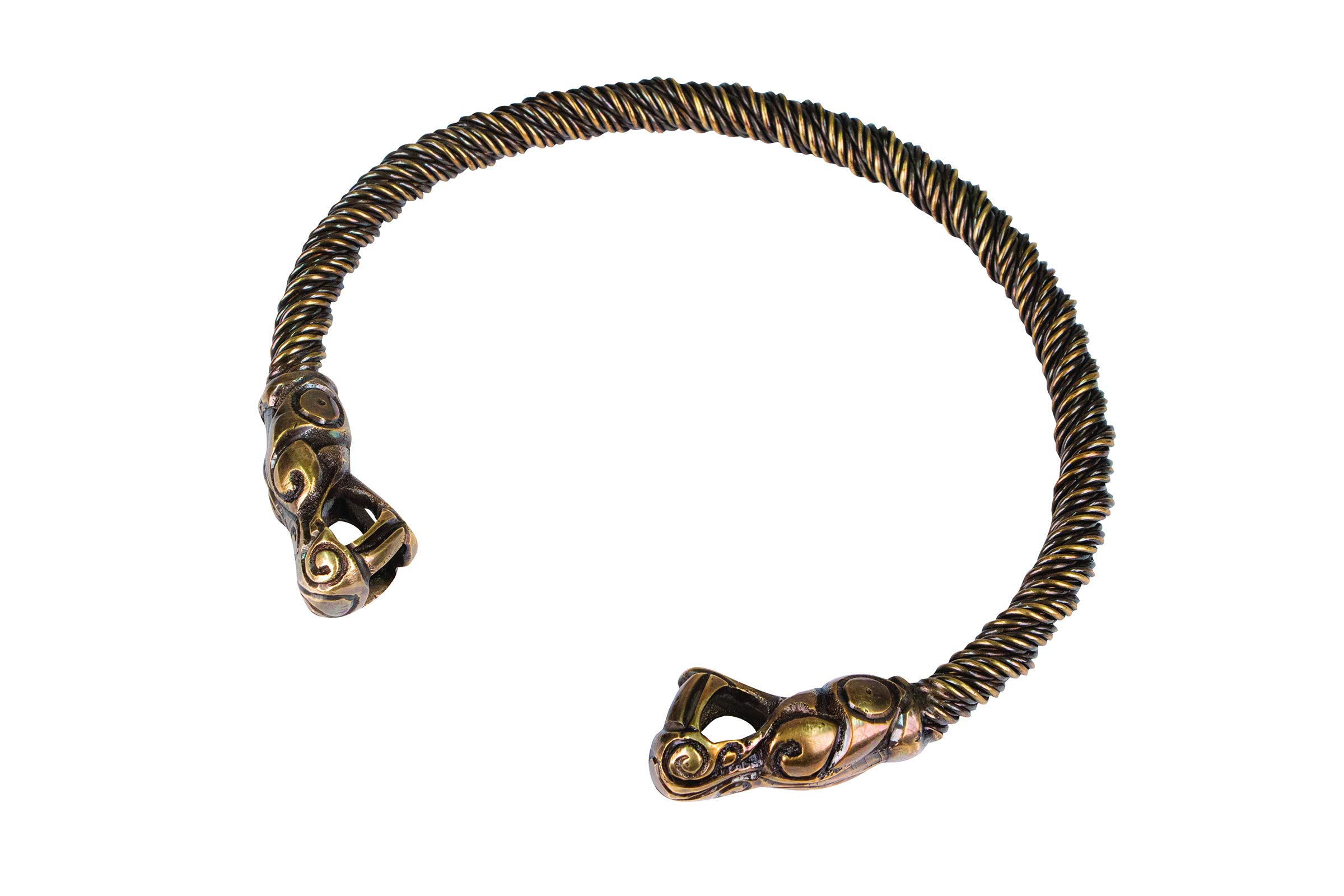Windlass Hand Crafted Viking Dragon Neck Torc Heavy Spiral Braid for Men & Women Strong Flexible with Dragon Terminals (Antique Brass)