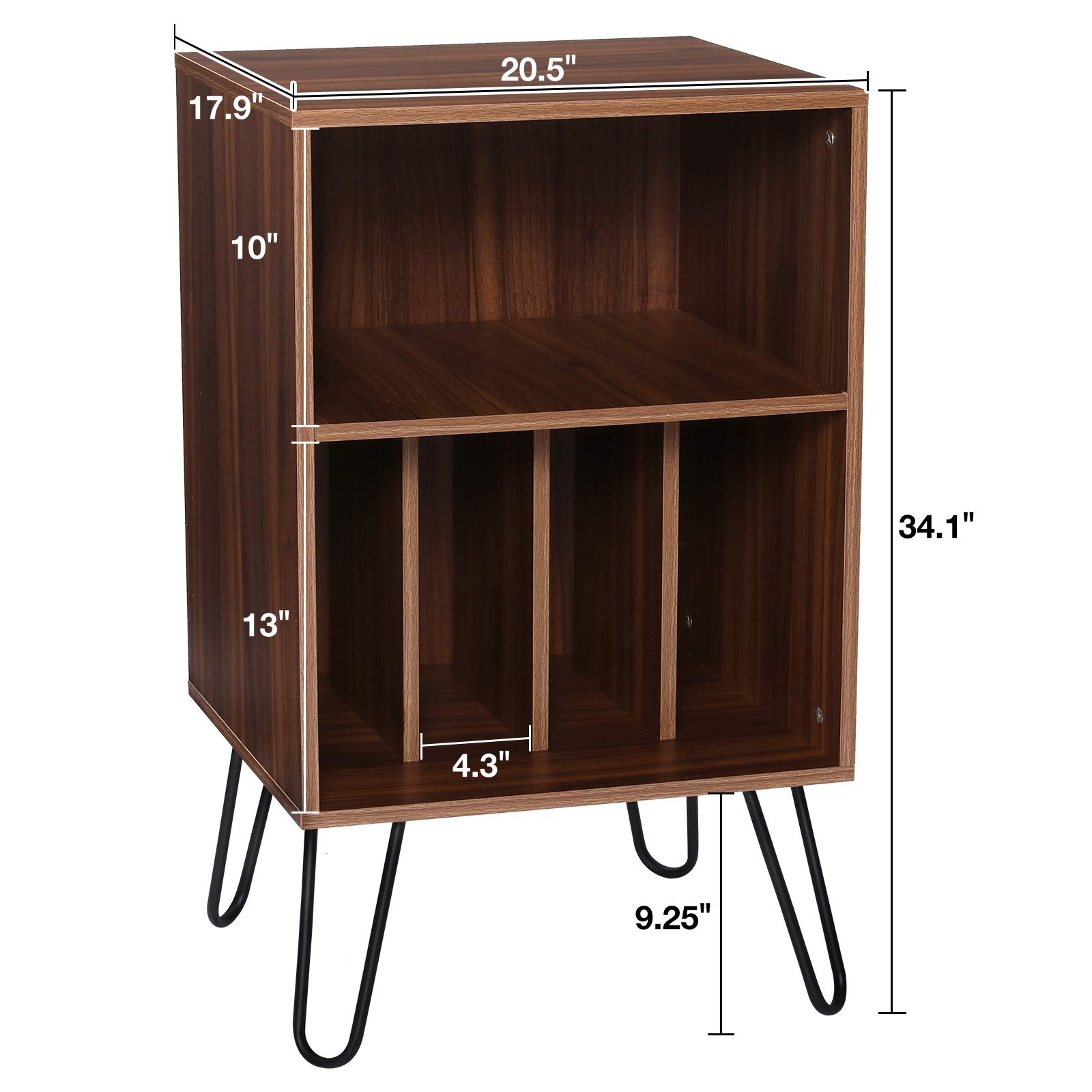 Record Player Stand with Record Storage Vinyl Record Storage Table with Metal Hairpin Legs Turntable Stand Holds Up to 100 Albums for Living Room Bedroom Brown