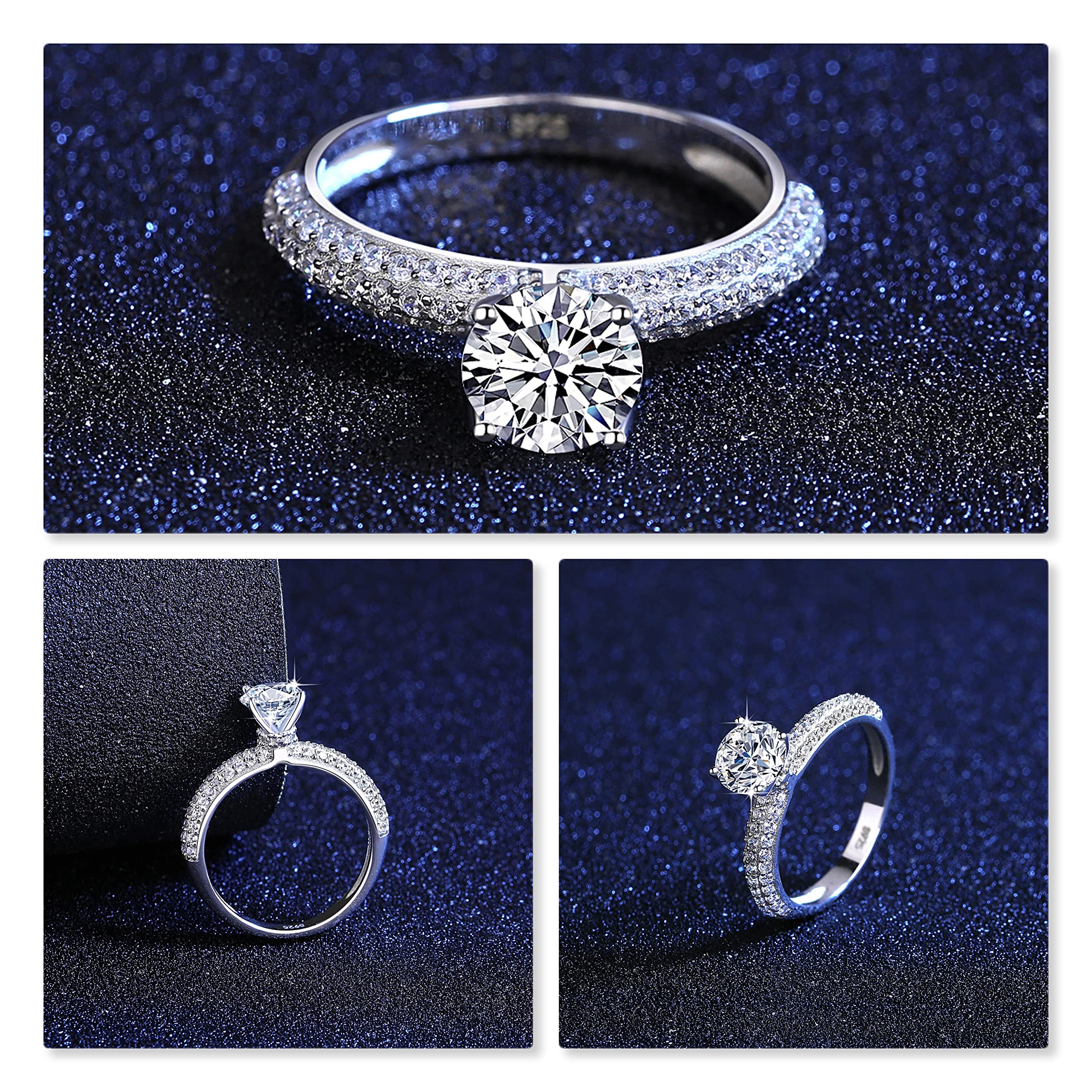 VEMAZA Micro Pave Moissanite Engagement Ring for Women White Gold over Sterling Silver 1CT D Color GRA Certificate (8)