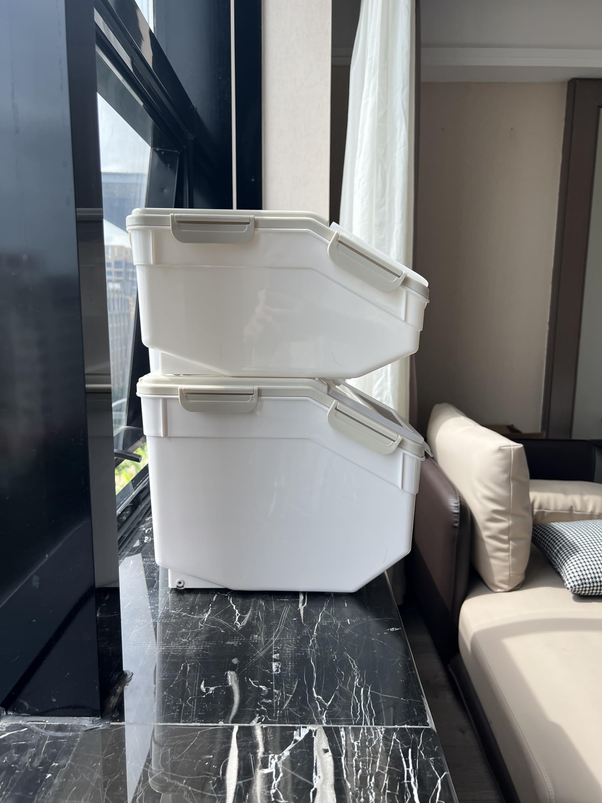 VVX 2-Pack Rice Storage Container 30 lbs Bulk Food Container Bin 15 litres with Measuring Cup - for Rice Flour Cereal Pet Food Dispenser