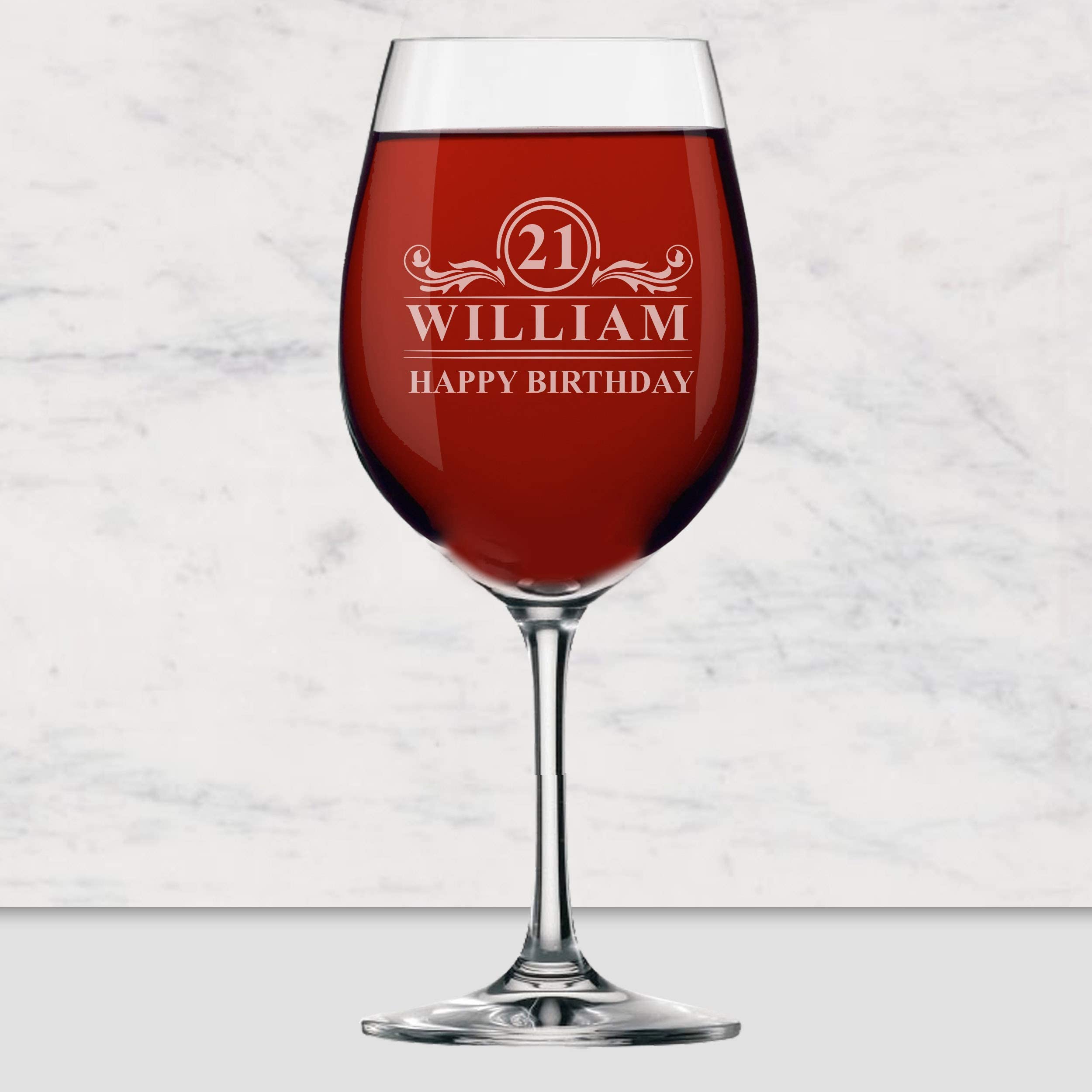 The Wedding Party Store, Custom Personalized Twenty First Birthday Square Shot Glass, Wine Glass, Champagne Flute, Beer Glass - Customized 21st B-day Celebration Party (16 oz Wine Glass with Stem)