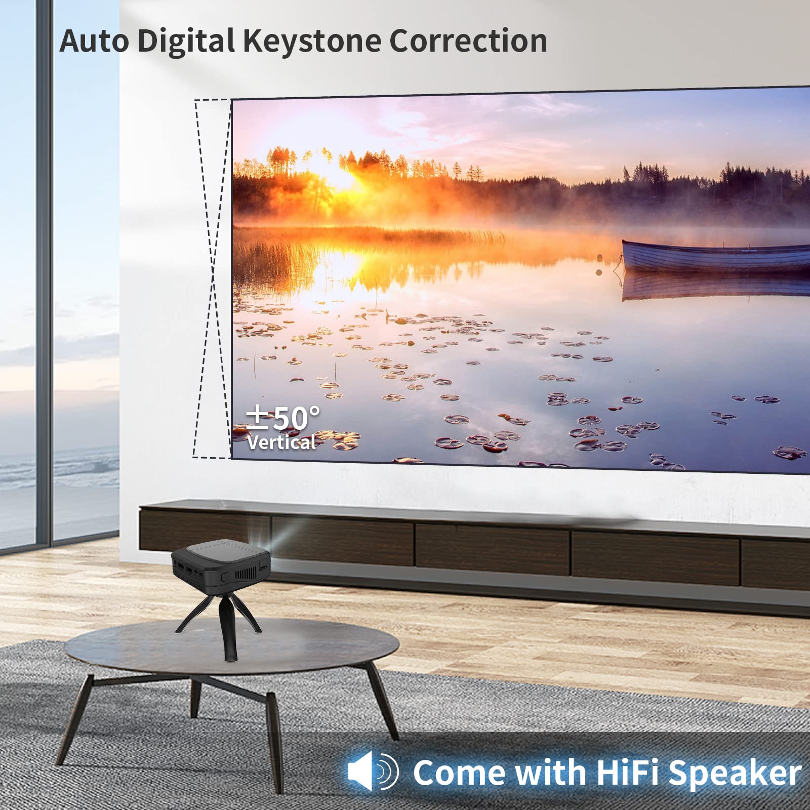 WIKISH Mini Portable Projector Wireless Wifi Airplay Smart Phone,Pocket Dlp 3D Movie 5200mAh Battery Video Projector Support Pc Av Hdmi Usb Stick Ps4