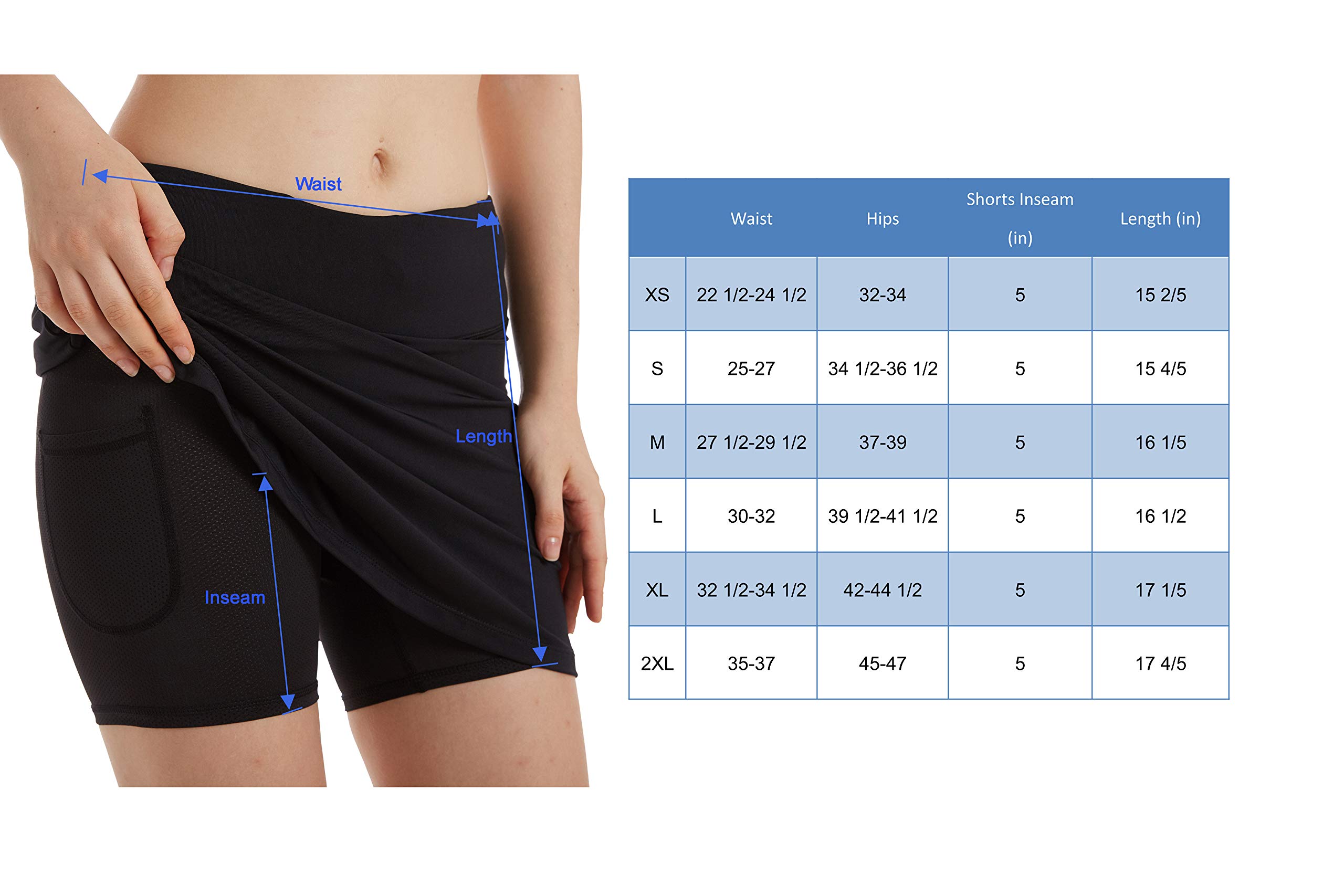 Women's Active Athletic Skirt Sports Golf Tennis Running Pockets Skort Black XS