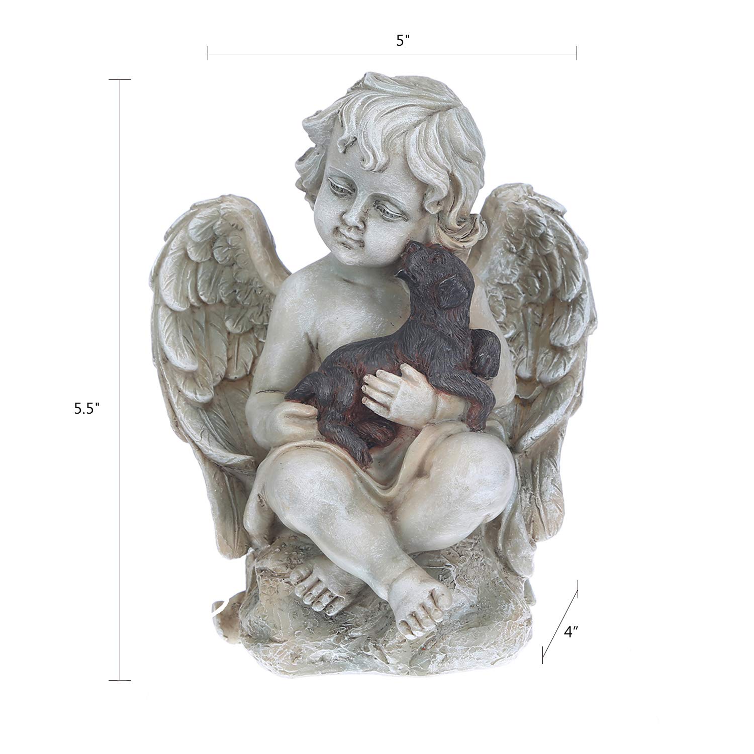Topadorn Angel Wings with A Little Dog in Arms Angel Resin Statue, Angel Figurine Tabletop Decor Angel Pray Design Display