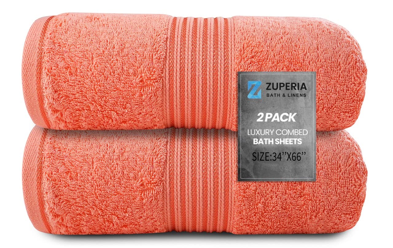 ZUPERIA 100% Combed Cotton Bath Sheet- 600 GSM- (34" x 66") 2 Pack Ultra Soft Large Bath Towels, Highly Absorbent Daily Usage Oeko-TEX Certified Ideal for Pool, Home, Gym (Grey)