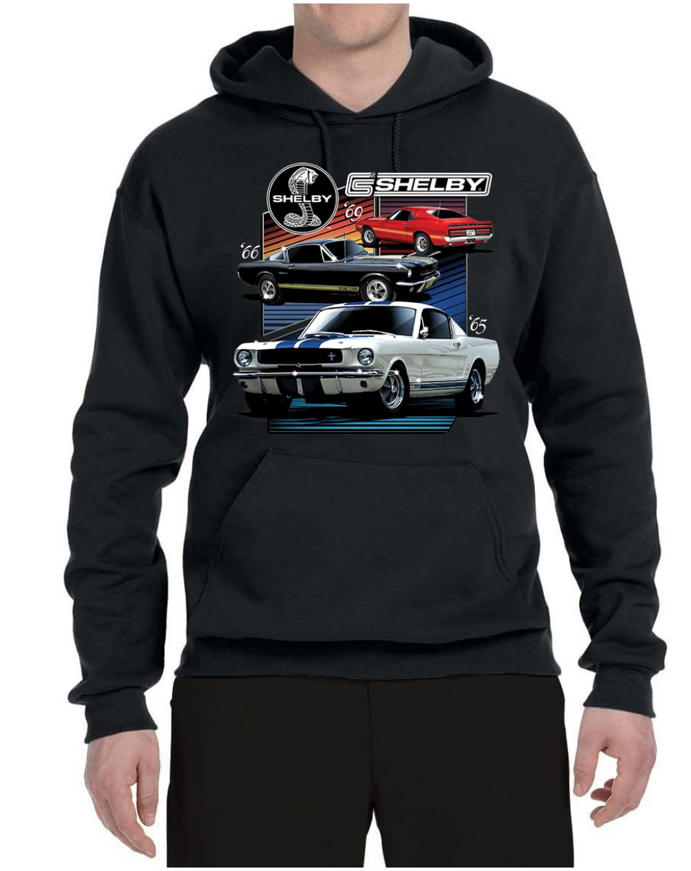 Wild Bobby Shelby 65 Powered by Ford Motors Mustang Logo Emblem Cars and Trucks Unisex Graphic Hoodie Sweatshirt, Black, X-Large