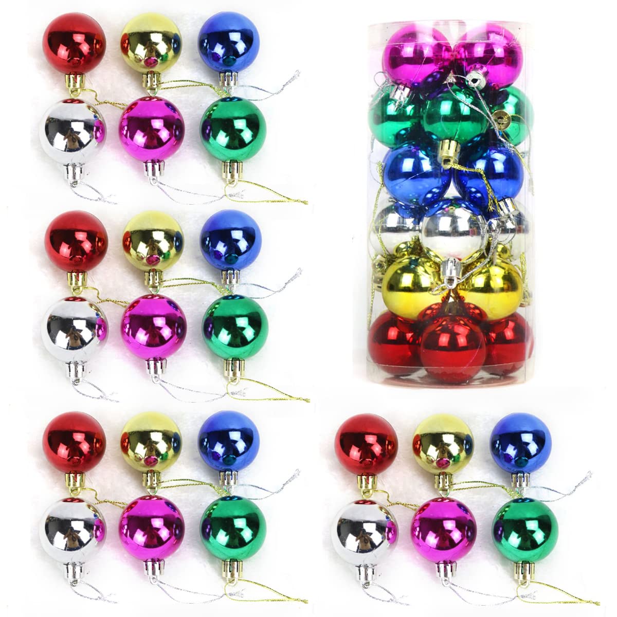 Tototoo Christmas Balls Ornaments 24 PCS 1.57ā Christmas Tree Theme Assorted Shatterproof Christmas Ball Ornament Set Indoor Decorations Festive Party Pendant Room Decor (4CM/24PCS/Mixed)
