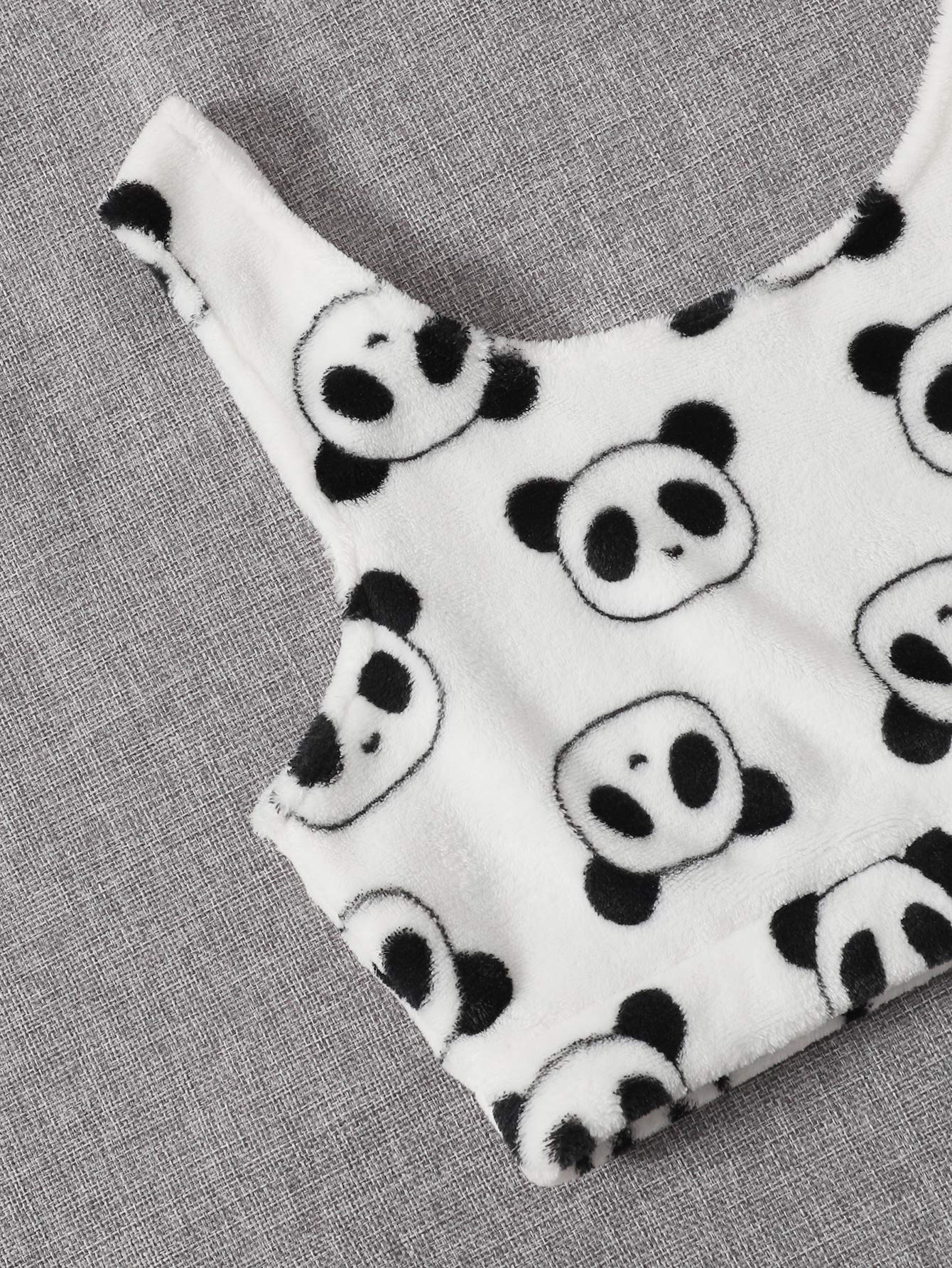 SweatyRocks Women's Fuzzy Pajamas Set Crop Tank Top with Shorts Loungewear Panda White S