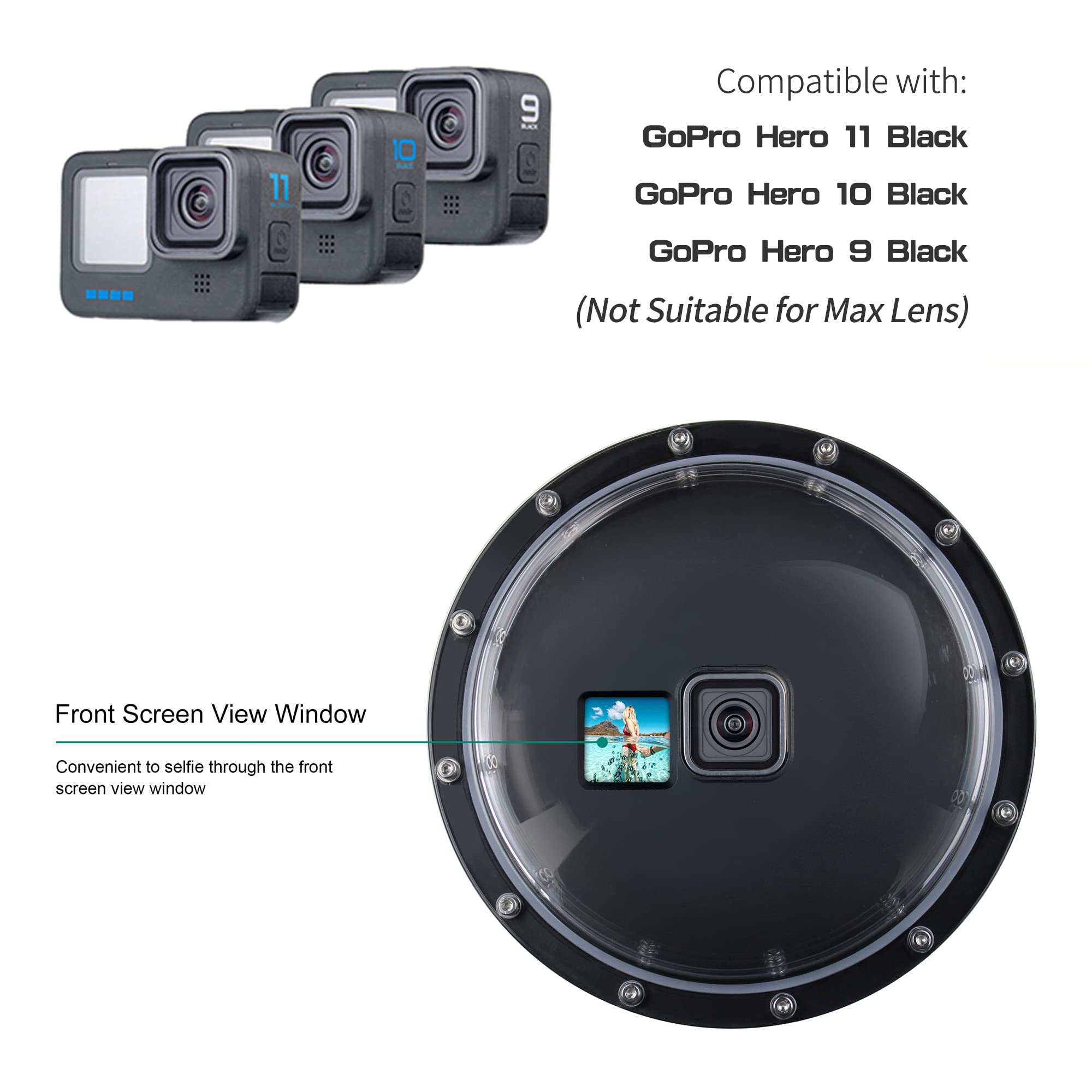 YALLSAME Waterproof Dome Port for GoPro Hero 9 10 11 12 with Floating Hand Grip/Trigger/Front View, Underwater Diving Snorkeling Protective Dome Housing Case Accessories Kit for GoPro11 10 9 Black
