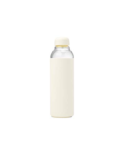 W&P Porter Glass Water Bottle w/ Protective Silicone Sleeve | Cream 20 Ounces | On-the-Go | Reusable Bottle for Coffee, Tea and Water | Portable | Dishwasher Safe