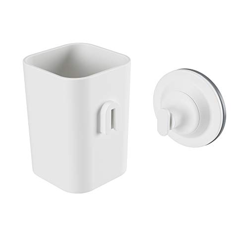 Umbra Flex Sure-Lock Toothbrush Holder, Bathroom Storage Tumbler, Cup for Toothpaste, Combs and Makeup Brushes - Attaches to Glass Panes, Mirrors and Tiles with SureLock Technology, No Drilling, White