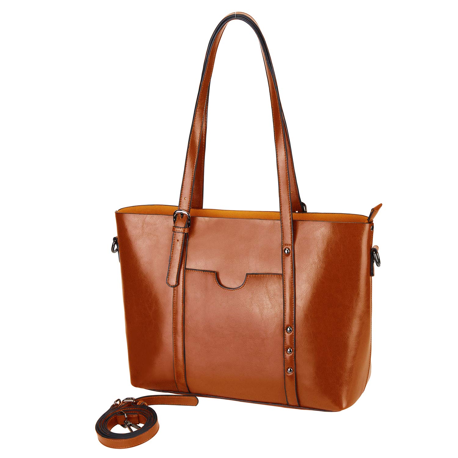 YALUXE Tote Bag for Women Vintage Style Soft Genuine Leather Work Tote Large Shoulder Bag