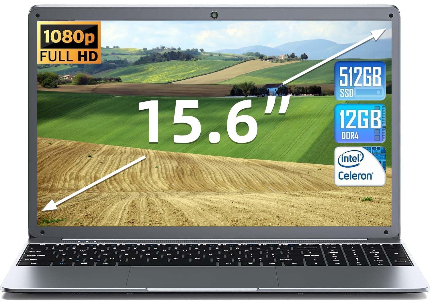 SGIN Laptop, 15.6 Inch FHD 1920x1080 Display, Laptops Computer (12GB DDR4 512GB SSD) with Intel Celeron N5095 Processor(Up to 2.9GHz), Bluetooth 4.2, Webcam, WiFi