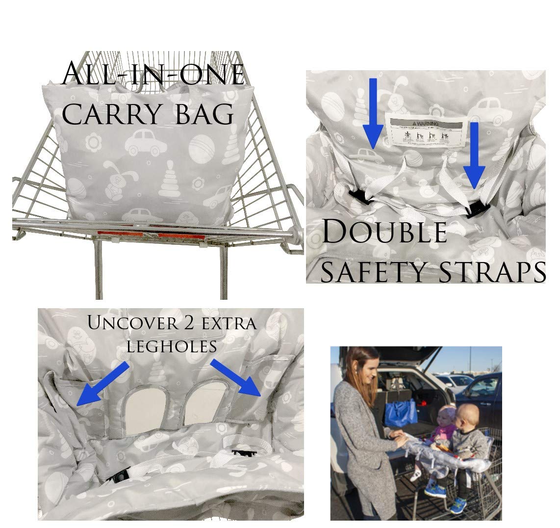 Twins Double Shopping Cart Covers fits Regular and Warehouse Large Child Grocery Basket Seats with Optional 2 or 4 Leg Holes Ditto Kiddo by Oopsababy