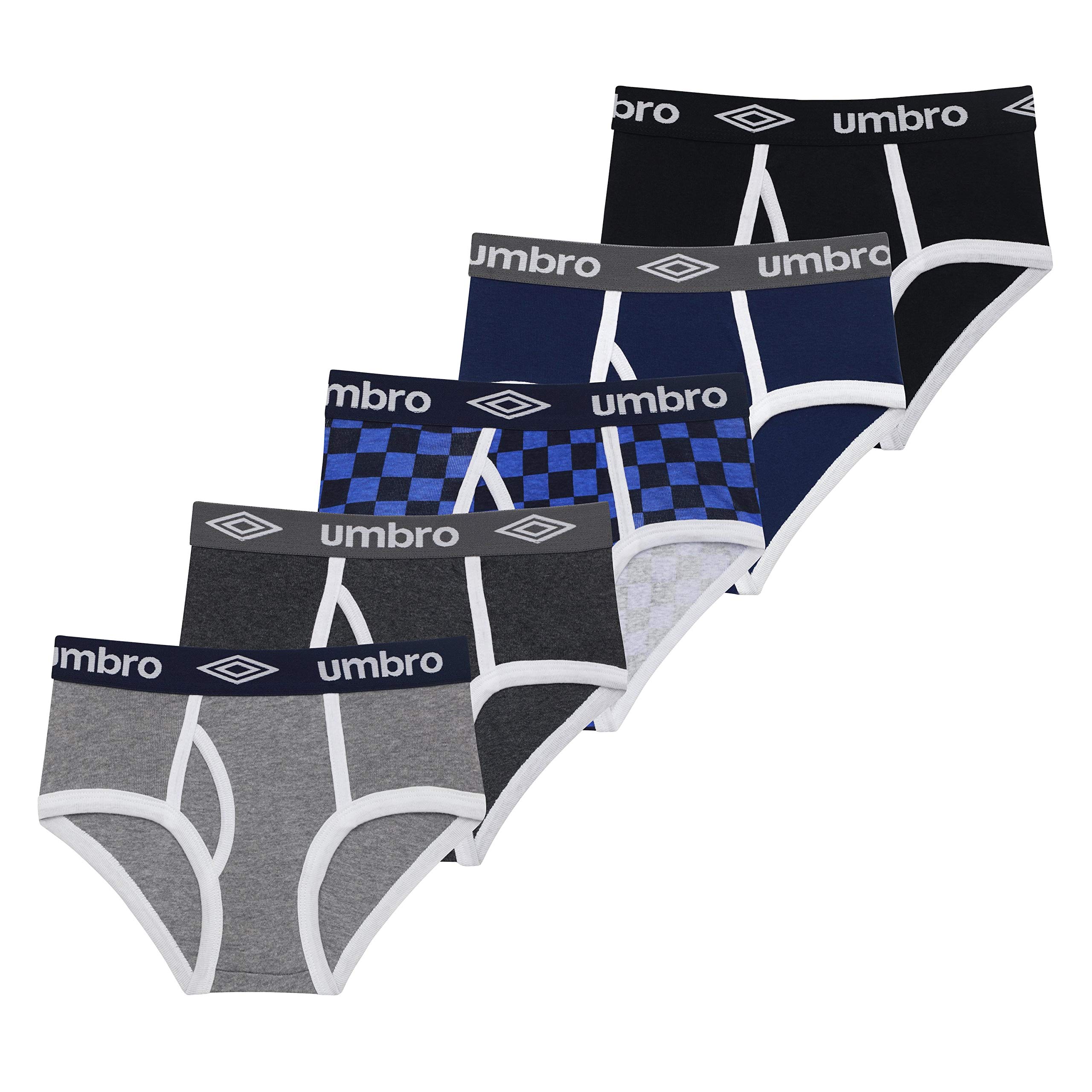 Umbro Boys Cotton Basic Briefs 5-Pack, Iron Grey/Team Navy/Black, 6/8