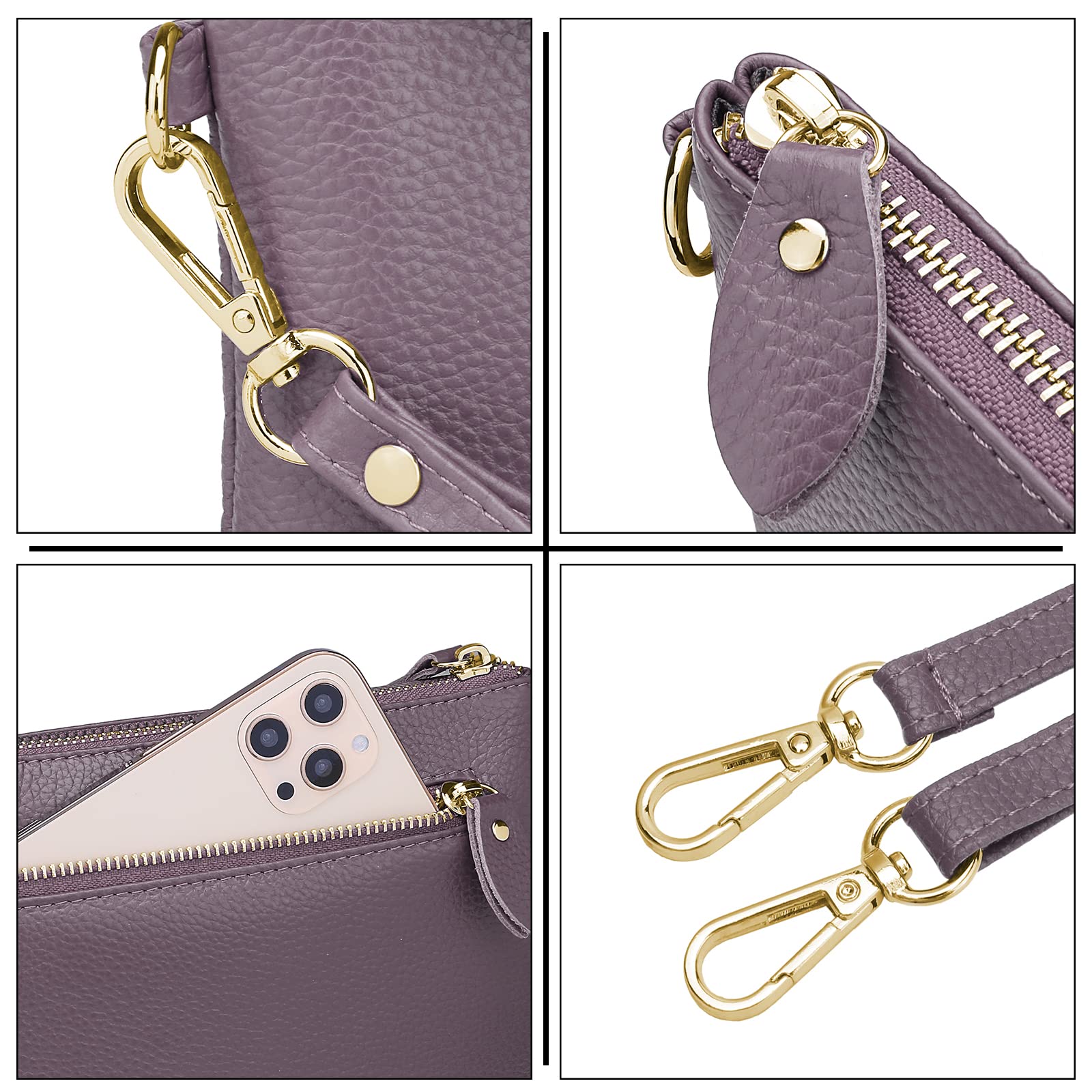 YALUXE Women Wristlet Clutch Genuine Full Grain Leather Crossbody Purse Smartphone Signature Wallet Strap