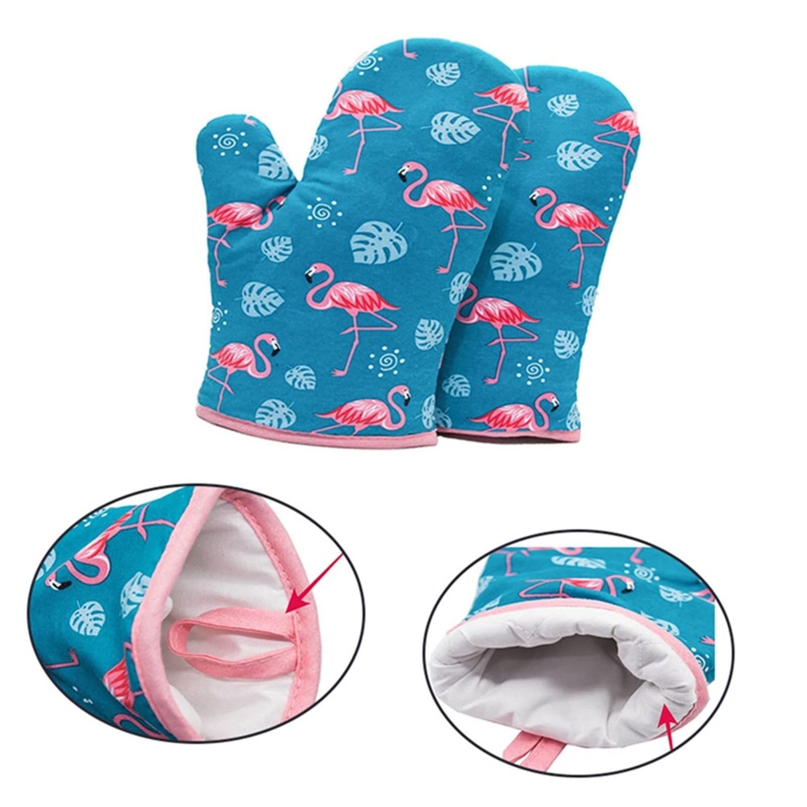 TBMAKE Oven Mitt High Temperature Resistant Oven Gloves Pot Holder Insulated Pad Thermostability Kitchen Tools Flamingo Pattern Microwave Gloves (Color : Blue)