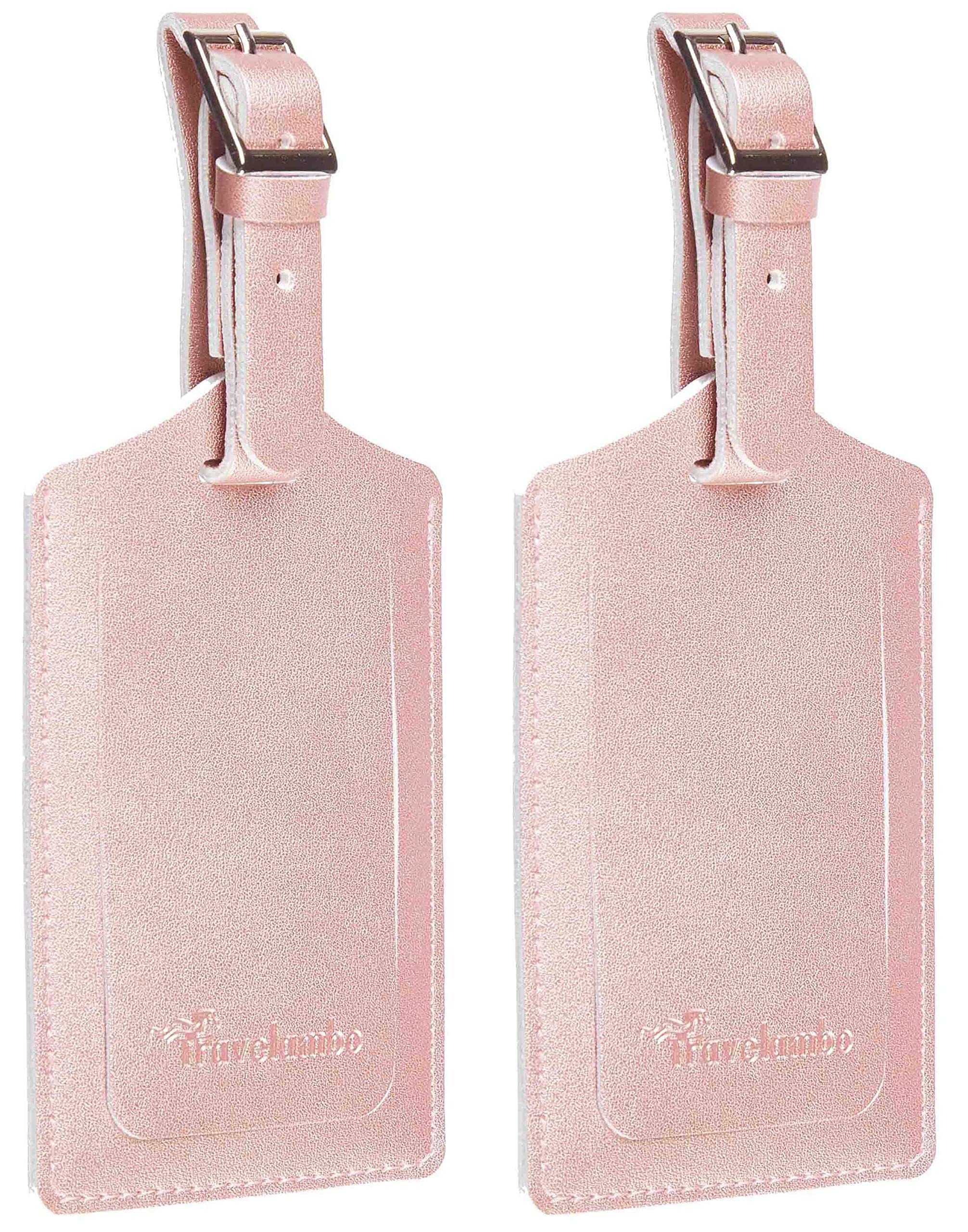 Travelambo Luggage Tag Faux Leather for Suitcase Women Kids Funny Cute (Rose Gold)