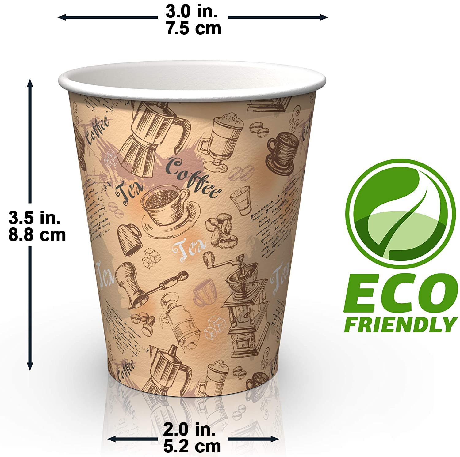 SheriffDrink Disposable Coffee Cups 8 oz Brown Paper Cups Printed Paper Cups Hot Beverage Paper Cup 8oz Colored Paper Cups Tea Cup Eco Friendly Paper Cups Pack of 50
