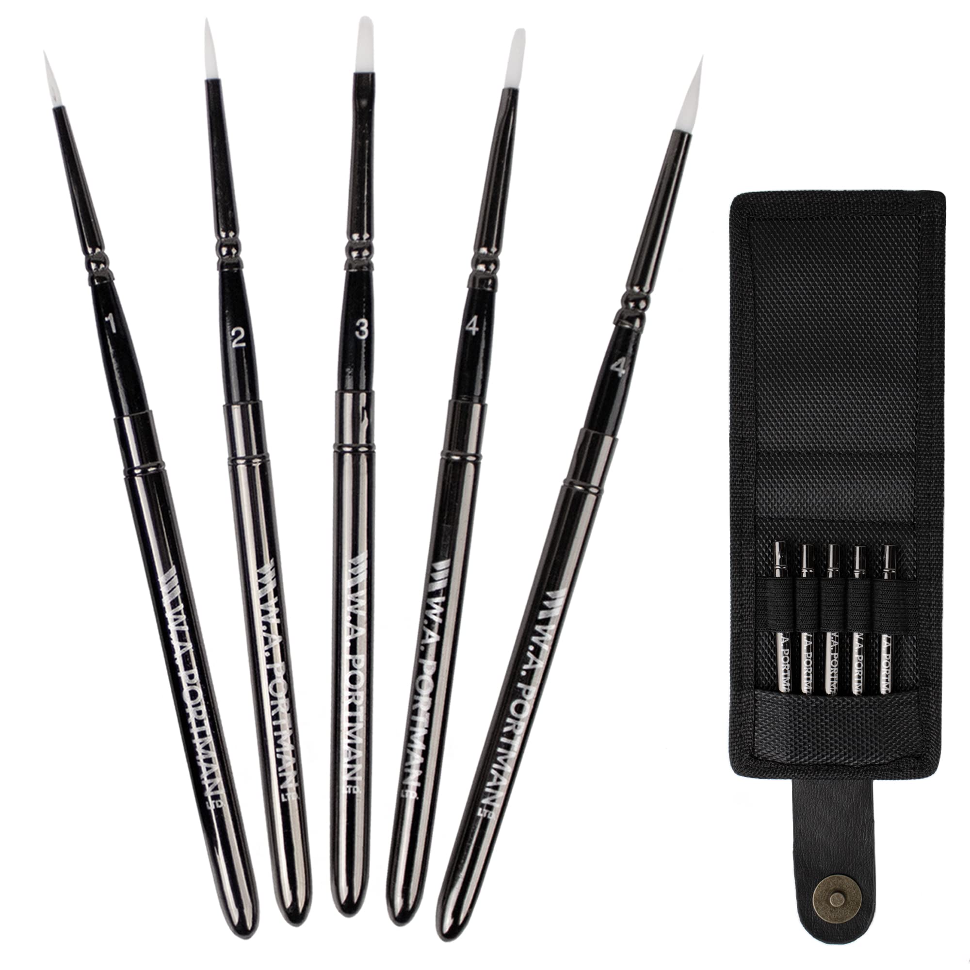 WA Portman 5-pc Small Travel Paint Brush Set with Convertible Case - Collapsible Travel Watercolor Brushes - Portable Watercolor Set - Synthetic Pocket Brush Watercolor Set for Details and Blending