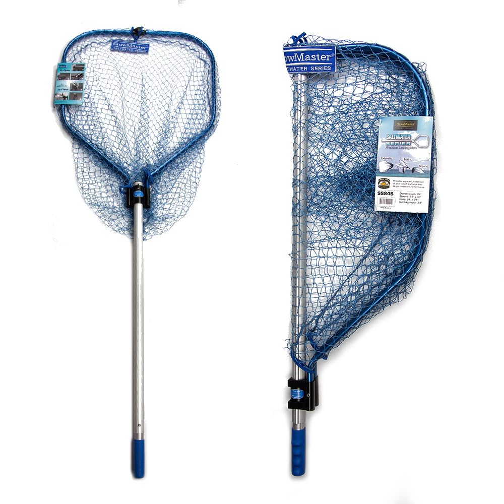 StowMaster SS84S Saltwater Series Precision Landing Net - Hoop 24"x28", Length 84",Silver/Blue