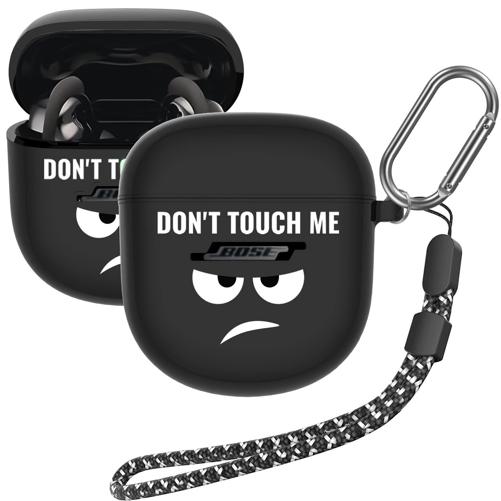 TOLUOHU for Bose QuietComfort Earbuds II Case(2022),Funny 【Don't Touch ME】 Unique Design Silicone Case Cover for Bose QC Earbuds 2 with Keychain & Lanyard (Black)