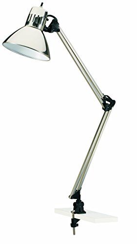 V LIGHT Architectural Swing Arm Desk Lamp, Clamp lamp with LED bulb, Work Light for Any Space, Brushed Nickel Finish 7.5 x 5.5 x 33