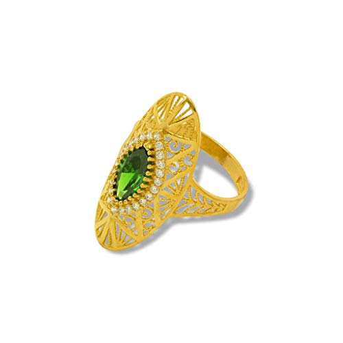 TOUSIATTAR 14k Yellow Gold Filigree Ring Band – Color Stone Diamond Cut CZ Ring – Nice Jewelry Gift for Women and Her (7)