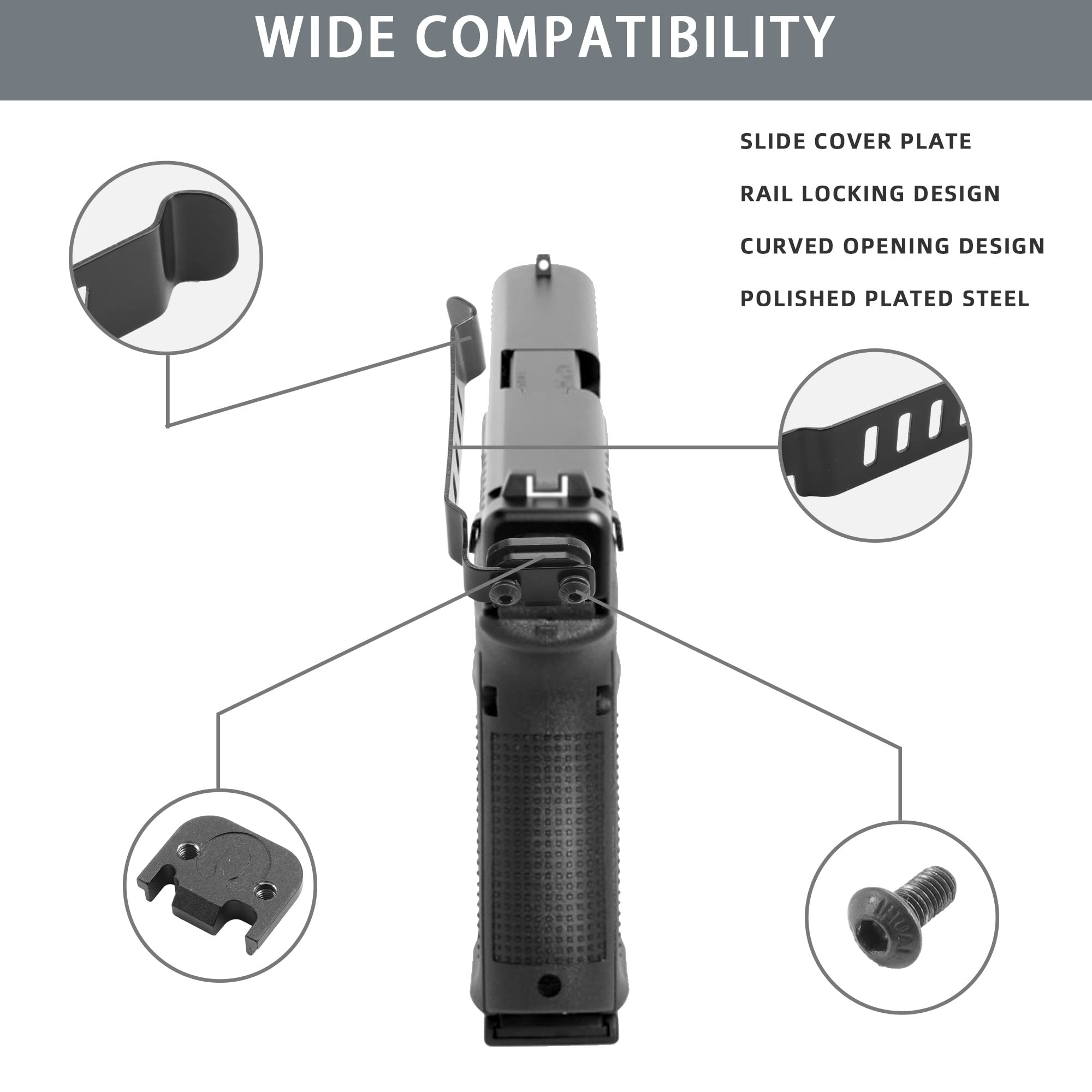 RTMGOB Gun Belt Clip, Low Profile Slim Concealed Carry Easy Install Holster Clip for Glock Gen 1-4 Models 17, 19, 22, 23, 24, 25, 26, 27, 28, 30S, 31, 32, 33, 34, 35, 36 and 41