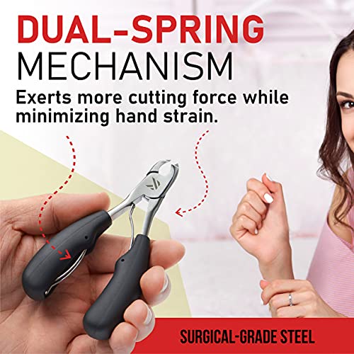 Toe Nail Clippers for Thick Nails β KLIPP Toenail Clippers Ingrown and Cuticle Nipper Trimmer Made of Rustproof Stainless Steel with Short Curved Blades, Ergonomic TPU Grips and Dual Spring Mechanism