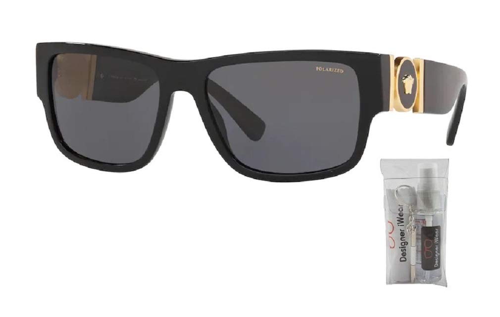 Versace VE4369 GB1/81 58M Black/Grey Polarized Pillow Sunglasses For Men + BUNDLE with Designer iWear Eyewear Kit