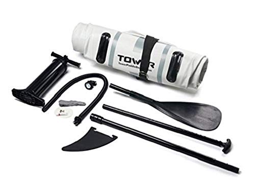 TOWER Inflatable 10’4” Stand Up Paddle Board - (6 Inches Thick) - Universal SUP Wide Stance - Premium SUP Bundle (Pump & Adjustable Paddle Included) - Non-Slip Deck (Adventurer 2-10'4")