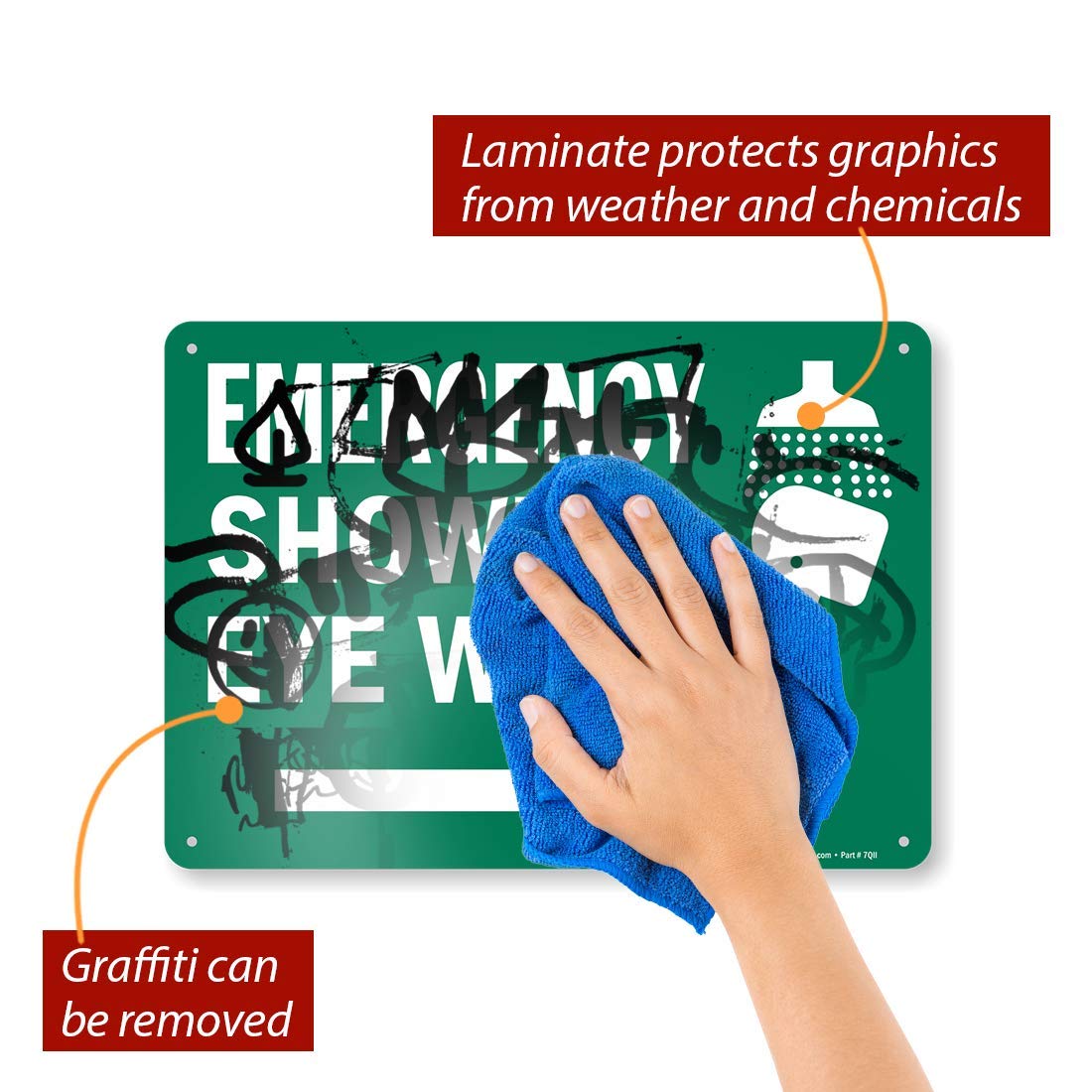 SmartSign "Emergency Shower & Eye Wash" Sign with Right Arrow | 10" x 14" Aluminum
