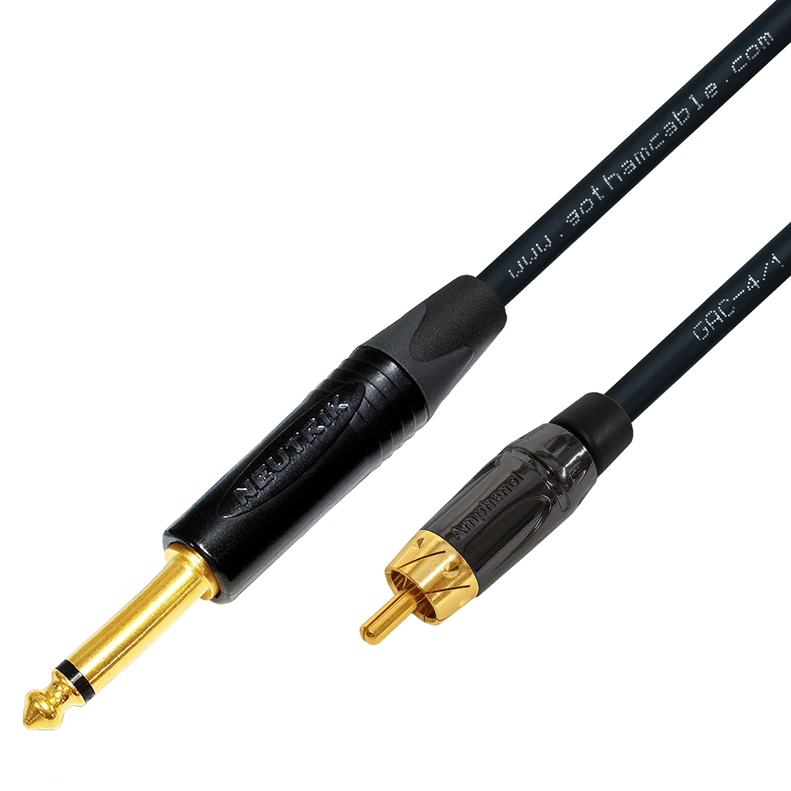 WORLDS BEST CABLES 1 Foot β TS to RCA Cable β Gotham GAC-4/1 (Black) Star-Quad Audio Interconnect Cable & Neutrik NP2X-B & Amphenol ACPL-CBK Gold Plugs - CUSTOM MADE